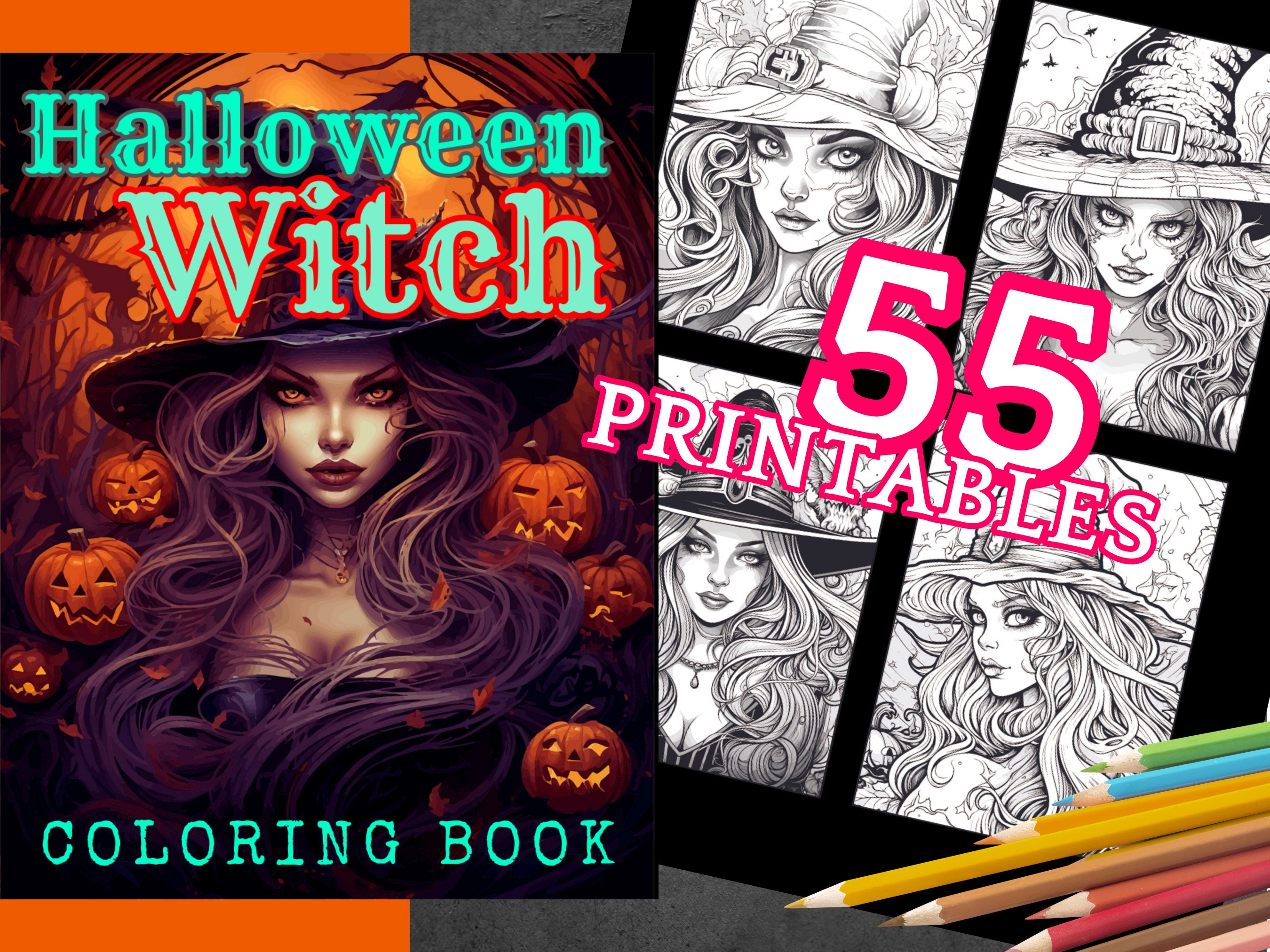 Halloween Witch Coloring Pages Printable Coloring Book - Etsy