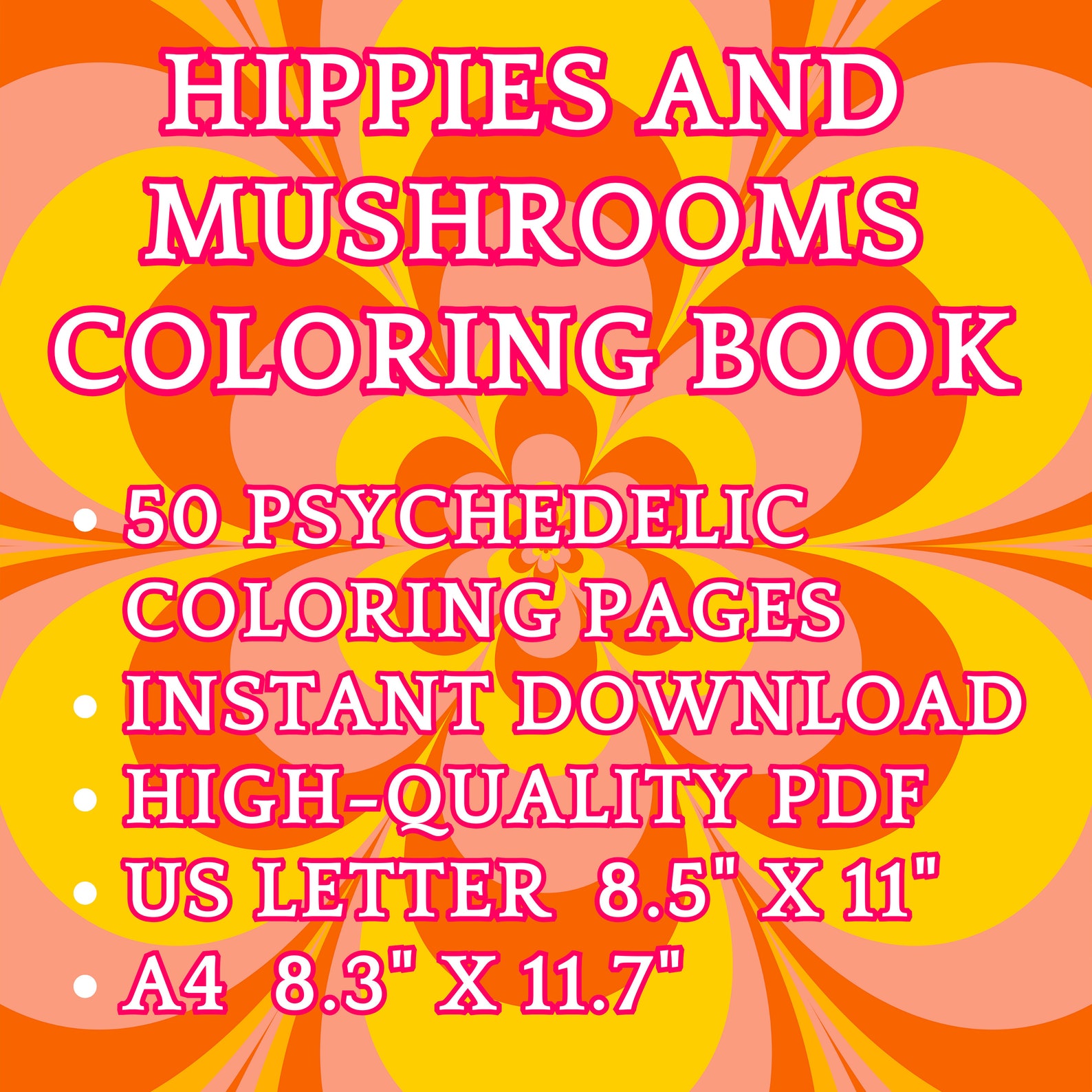 Psychedelic Coloring Pages Hippies and Mushrooms Coloring Book Hippie ...