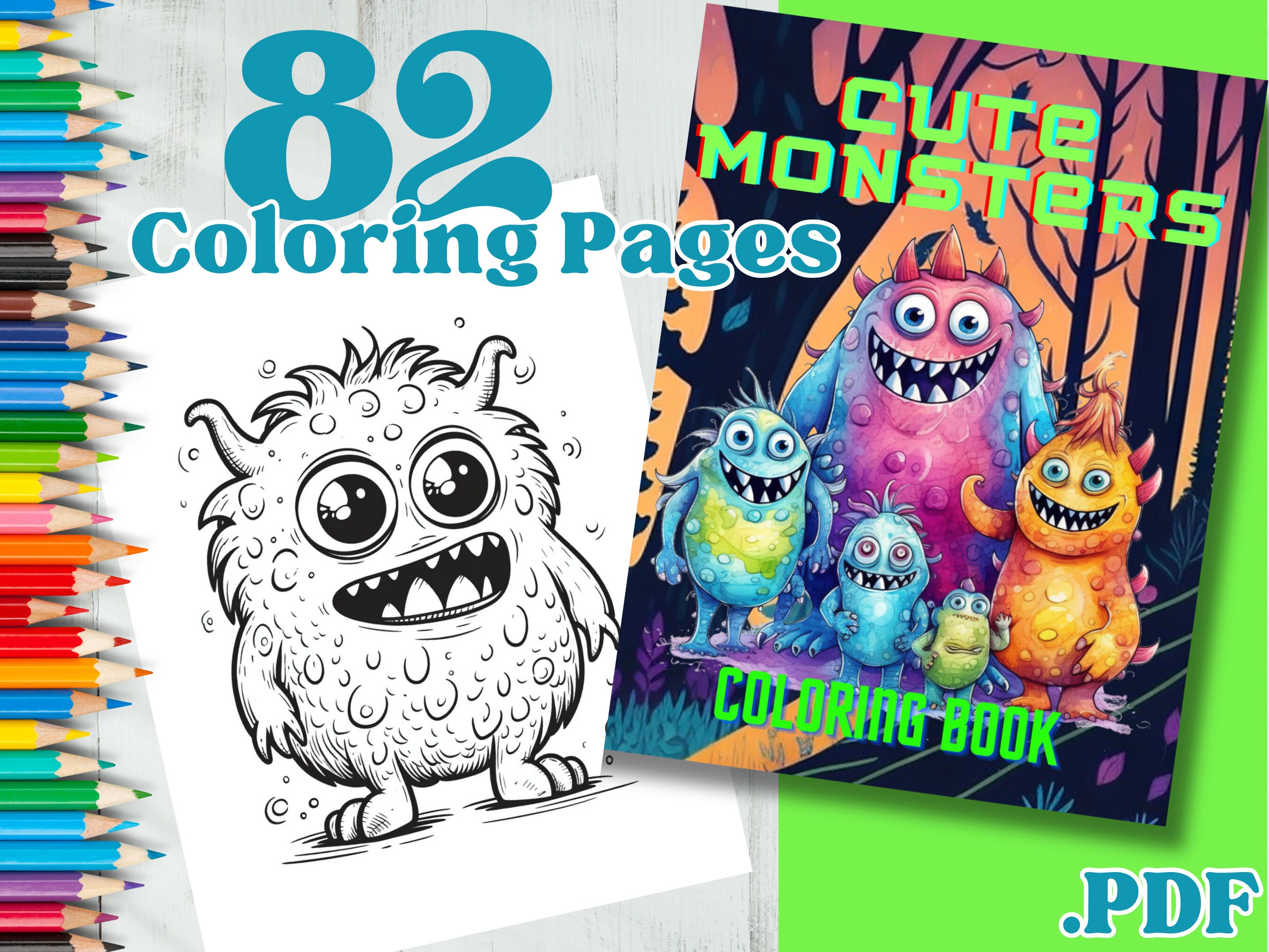 Cute Monsters Coloring Pages Monster Coloring Pages for Kids - Etsy Finland