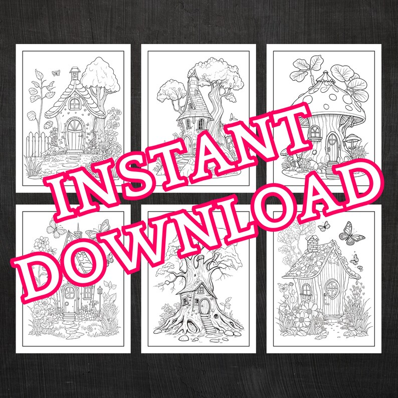Fairy Houses Coloring Book for Adults, Whimsical Coloring Pages ...