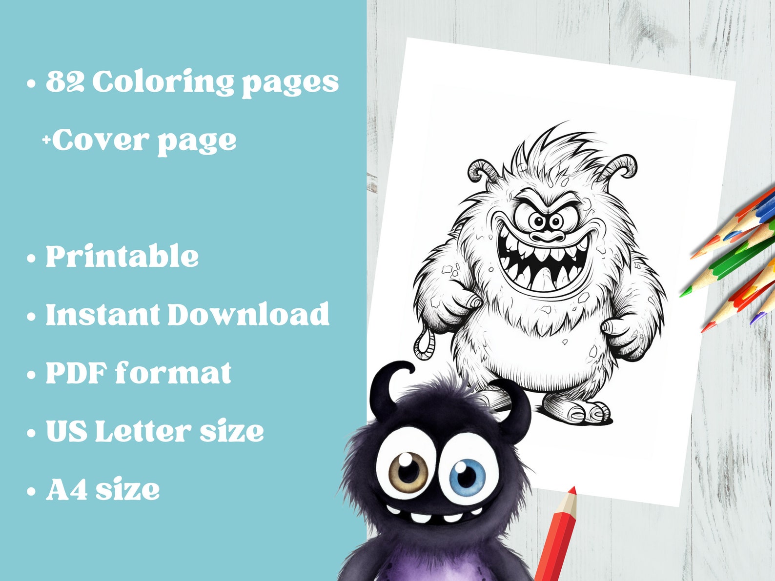 Cute Monsters Coloring Book Spooky Edition Printable Halloween Coloring ...