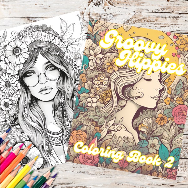 Printable Coloring Pages Groovy Hippie 70s - Etsy