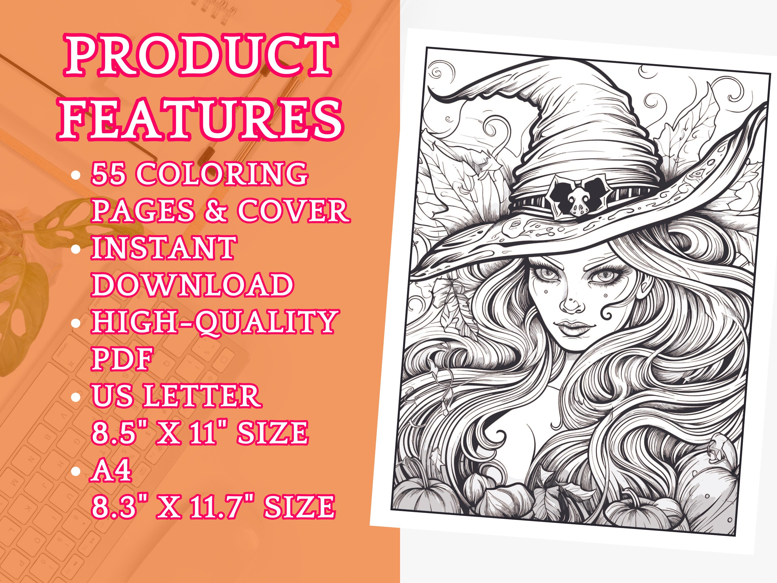 Halloween Witch Coloring Pages Printable Coloring Book - Etsy
