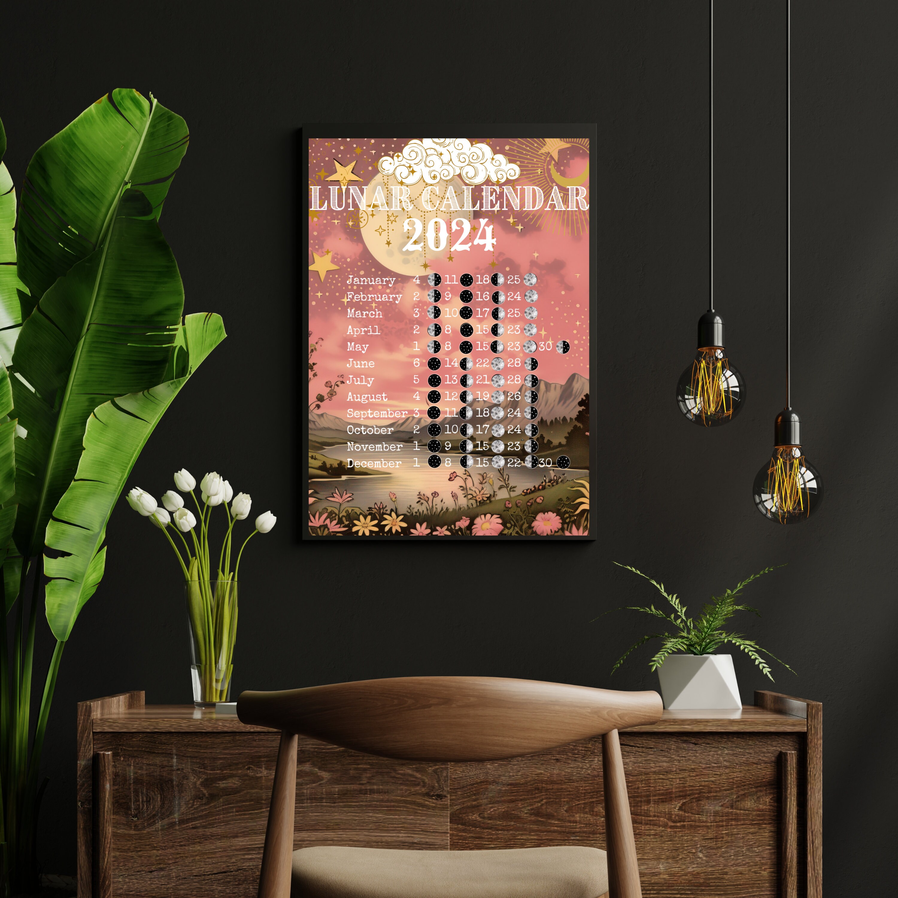 Lunar Calendar 2024 Printable Moon Phase Calendar 2024 Moon Calendar ...