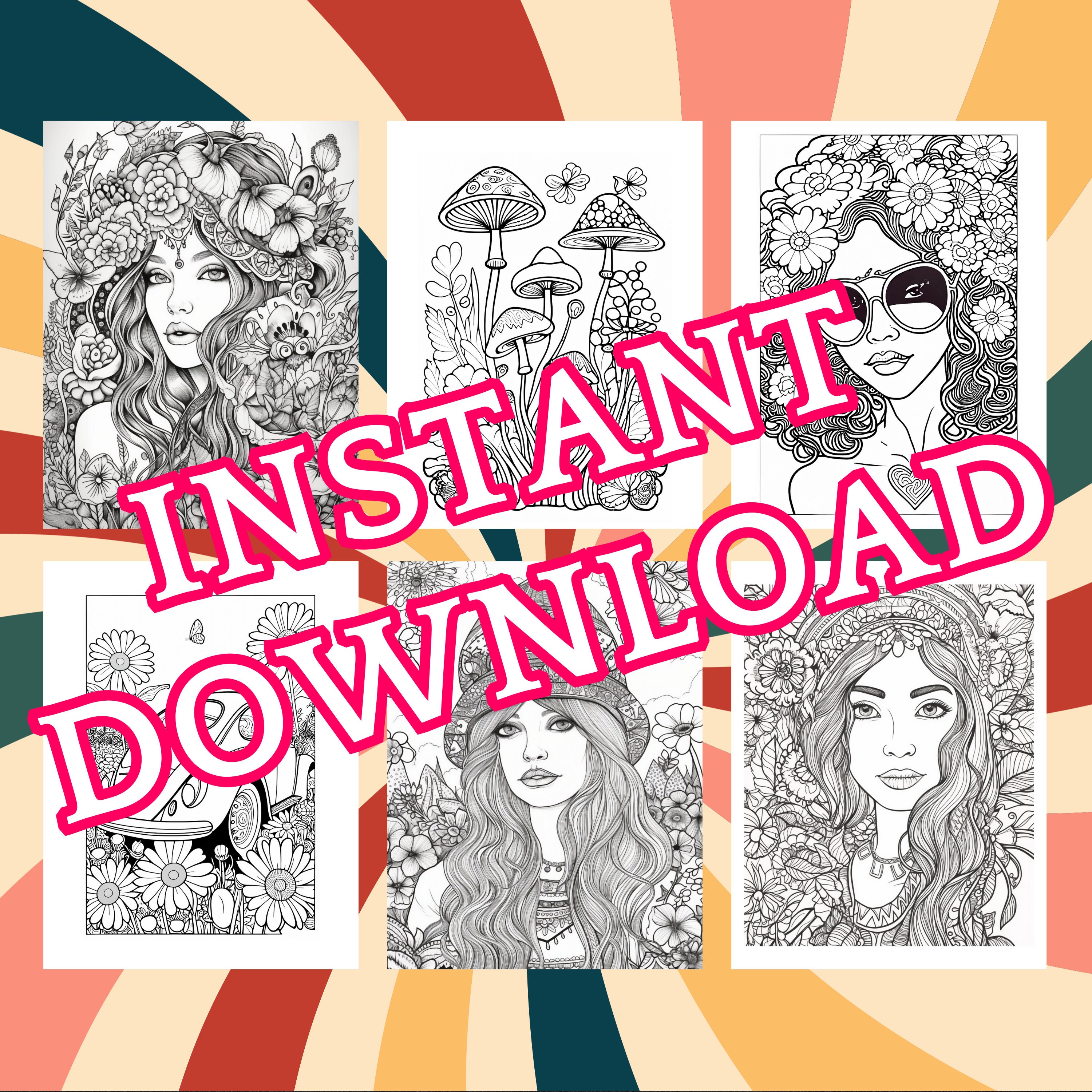 Groovy Hippies Coloring Book 70s Retro Style Coloring Pages Printable ...