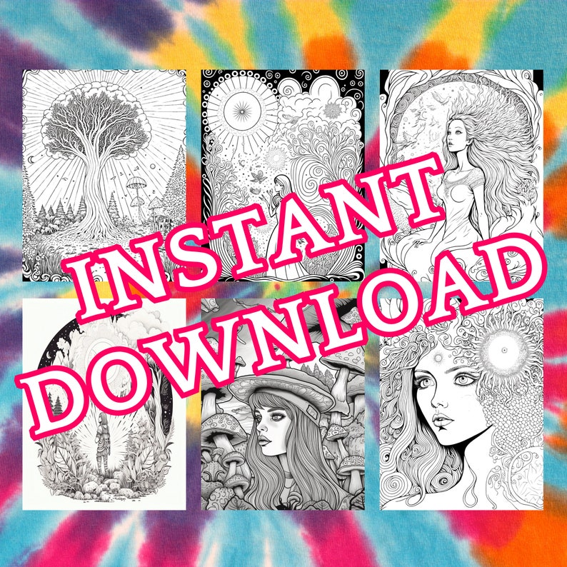 Psychedelic Coloring Pages Hippies and Mushrooms Coloring Book Hippie ...