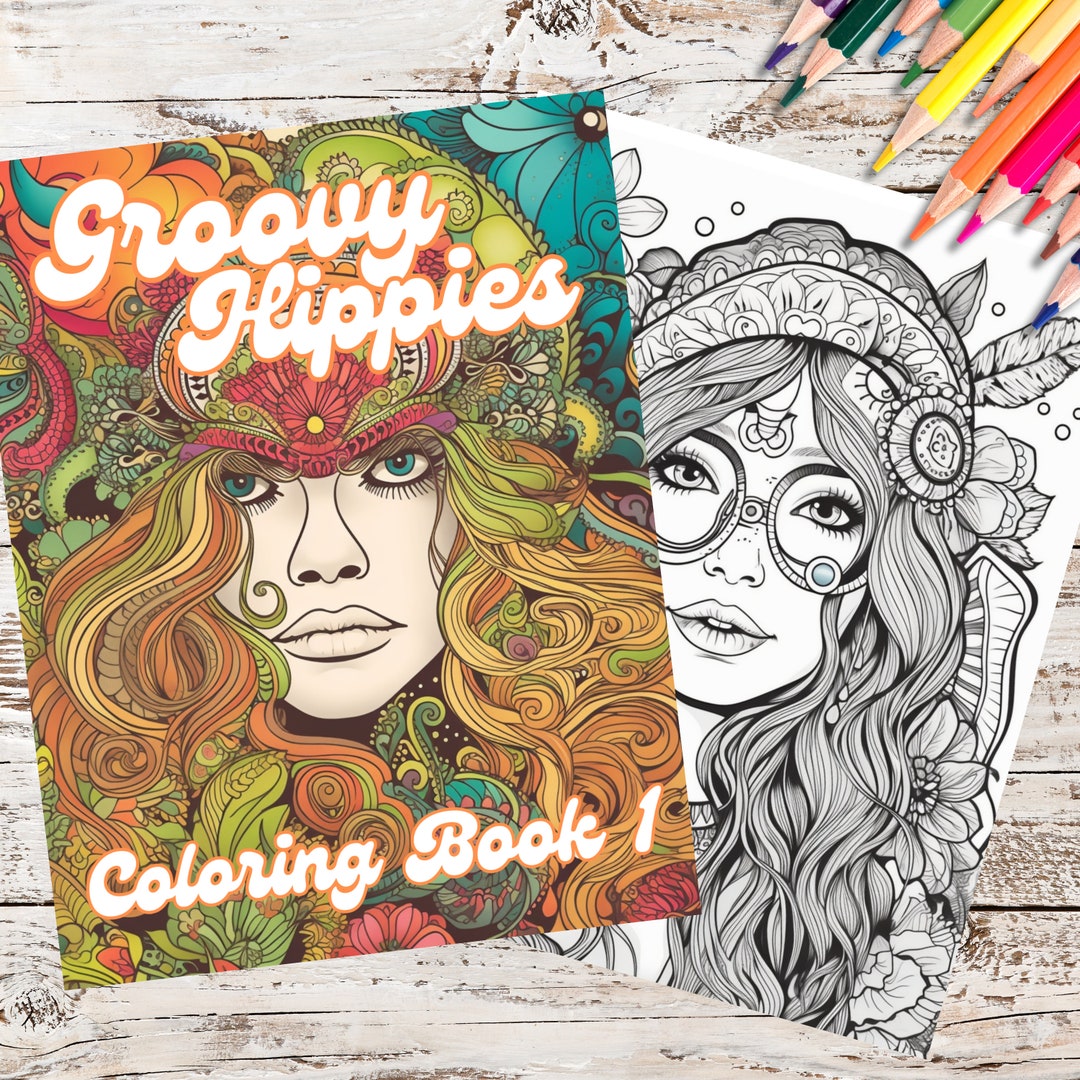 Groovy Hippies Coloring Book 70s Retro Style Coloring Pages Printable ...