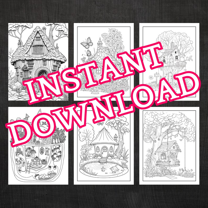 Fairy Houses Coloring Book for Adults, Whimsical Coloring Pages ...