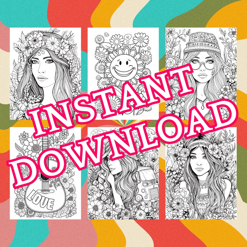 Hippie Coloring Pages 70s Retro Style Coloring Pages Printable Hippy ...
