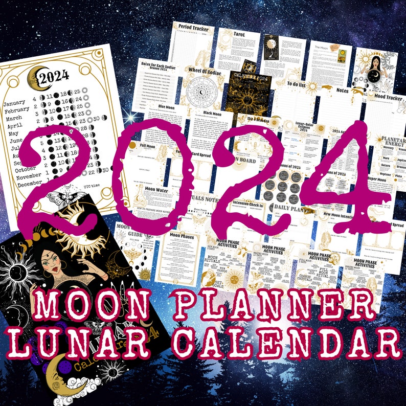 Planificador Lunar 2024 Calendario Lunar 2024 Diario Luna Bruja Moderna