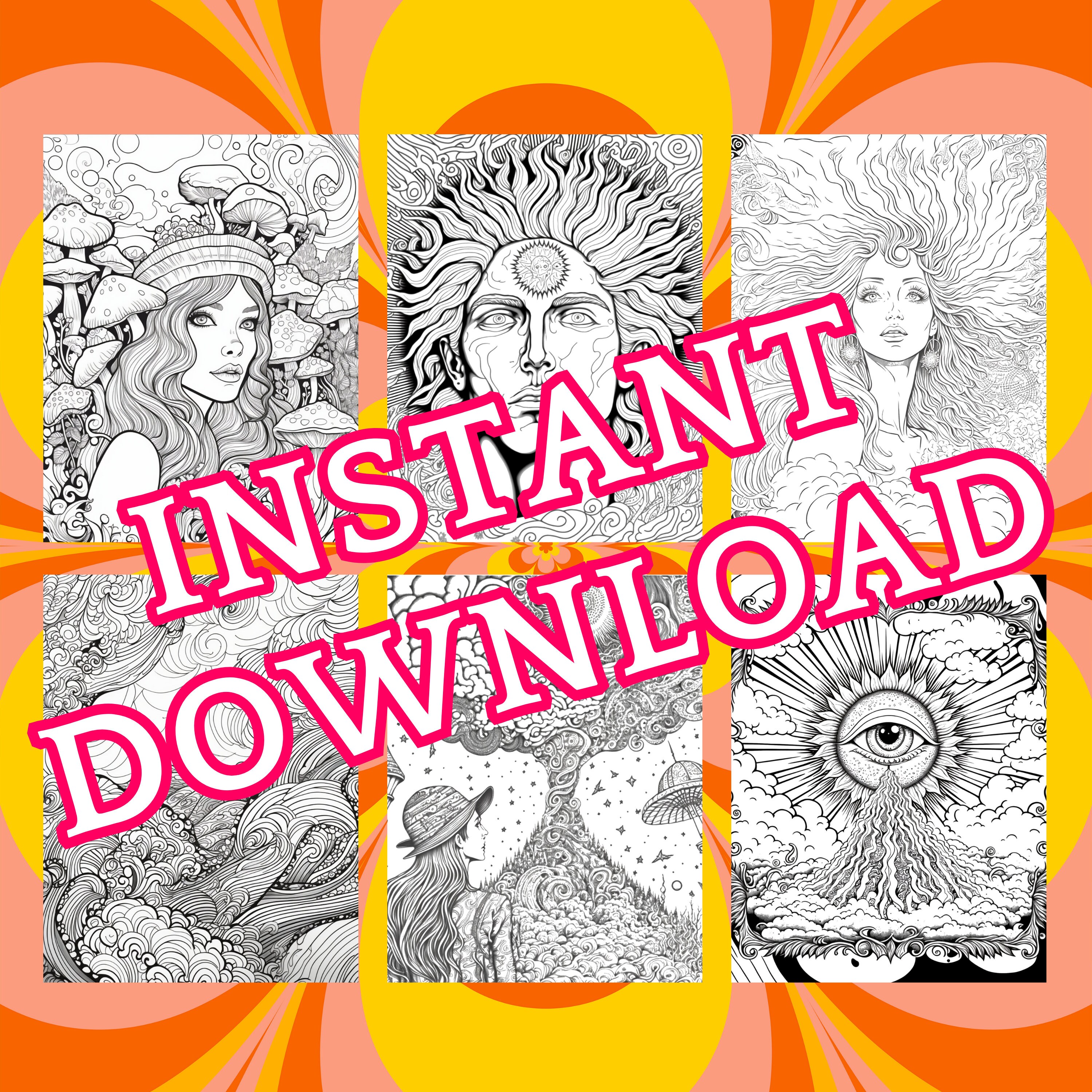 Psychedelic Coloring Pages Hippies and Mushrooms Coloring Book Hippie ...