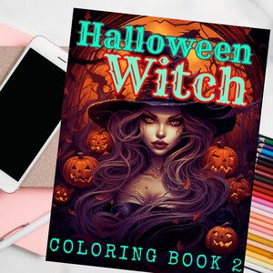 Halloween Witch Coloring Pages, Printable Coloring Book, , Digital ...