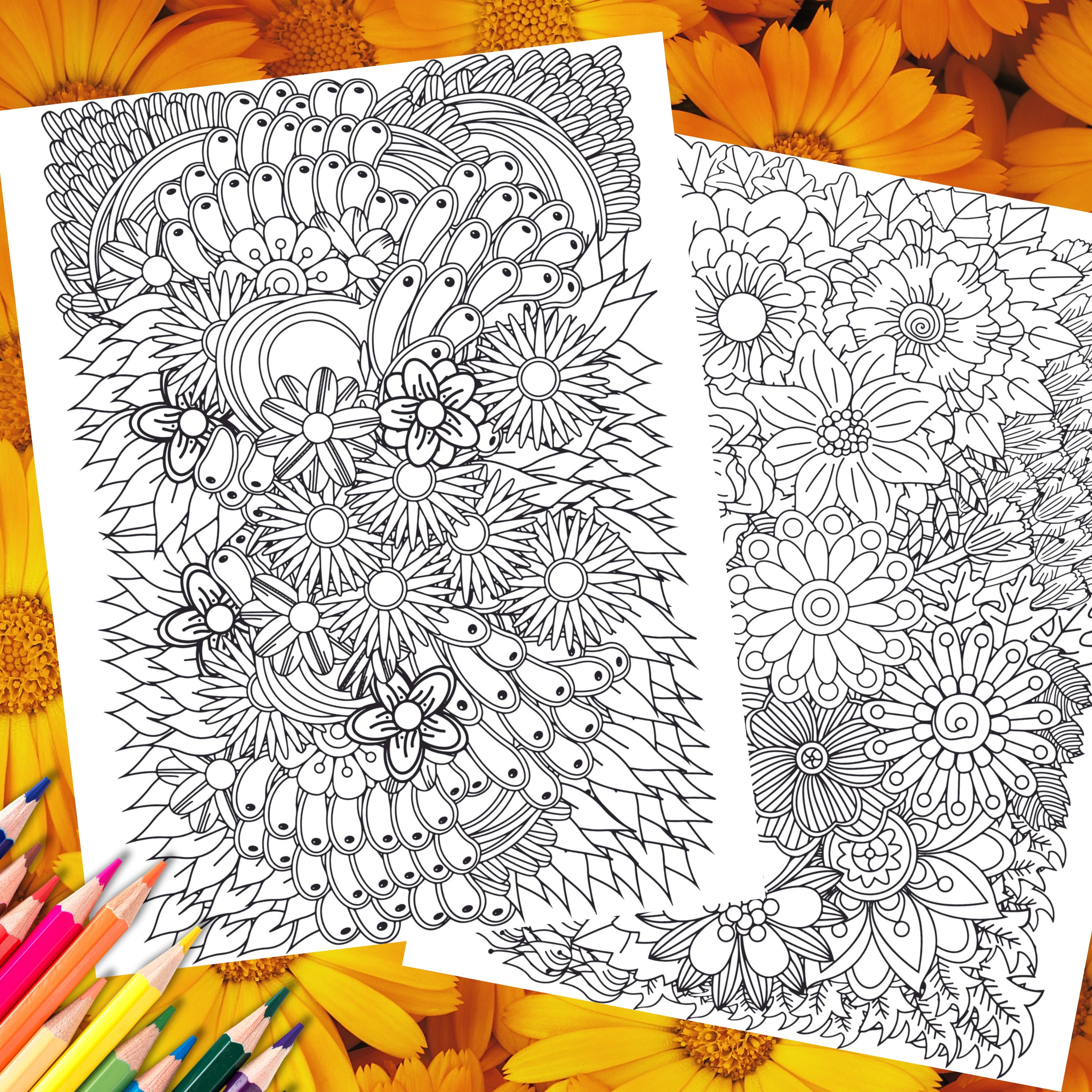 Retro Flowers Coloring Book 99 Groovy Coloring Pages Printable Coloring ...