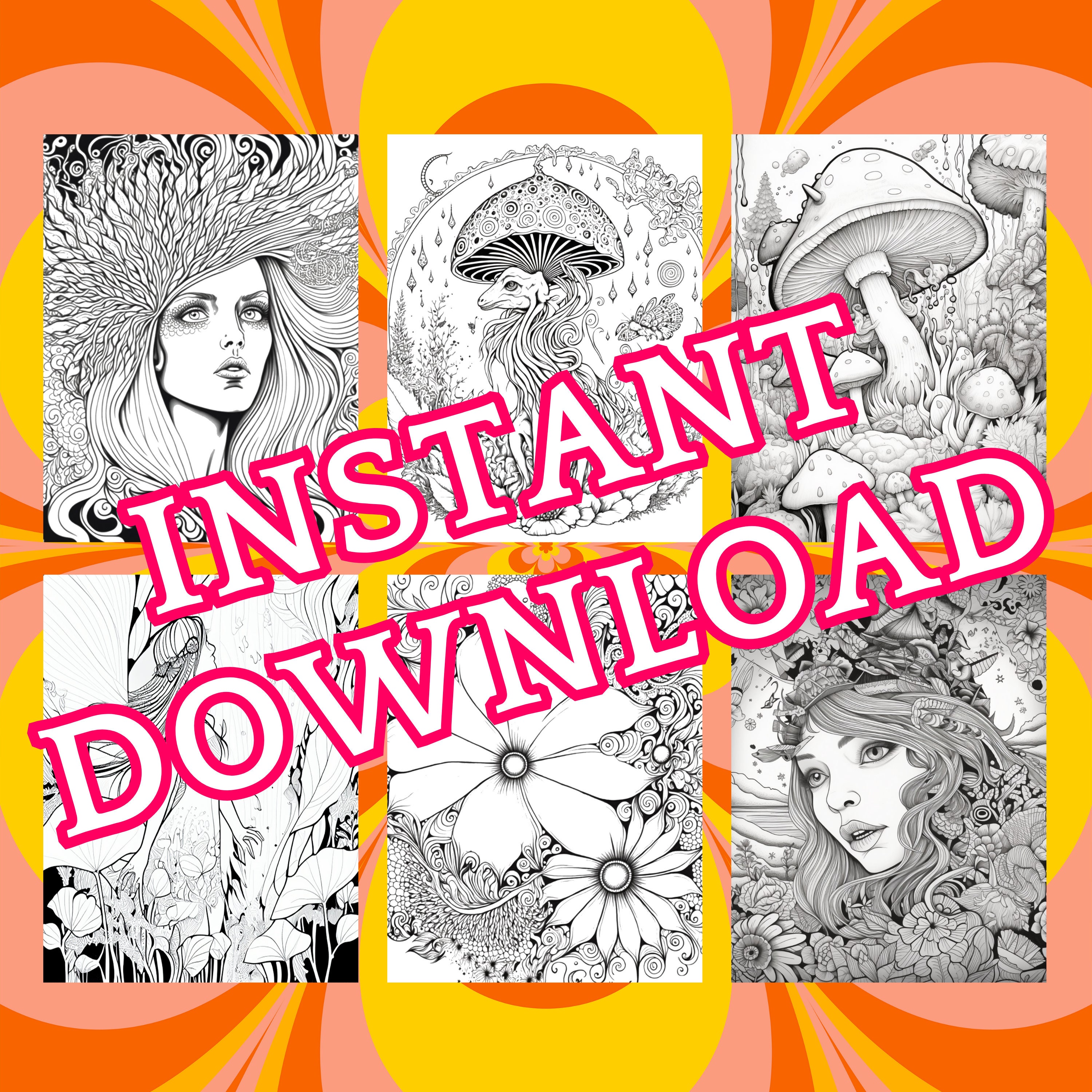 Psychedelic Coloring Pages Hippies and Mushrooms Coloring Book Hippie ...