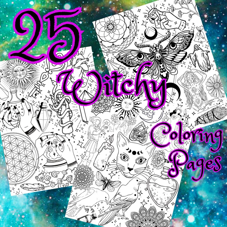 Witchy Coloring Pages Witch Coloring Pages Grimoire Coloring Wiccan ...
