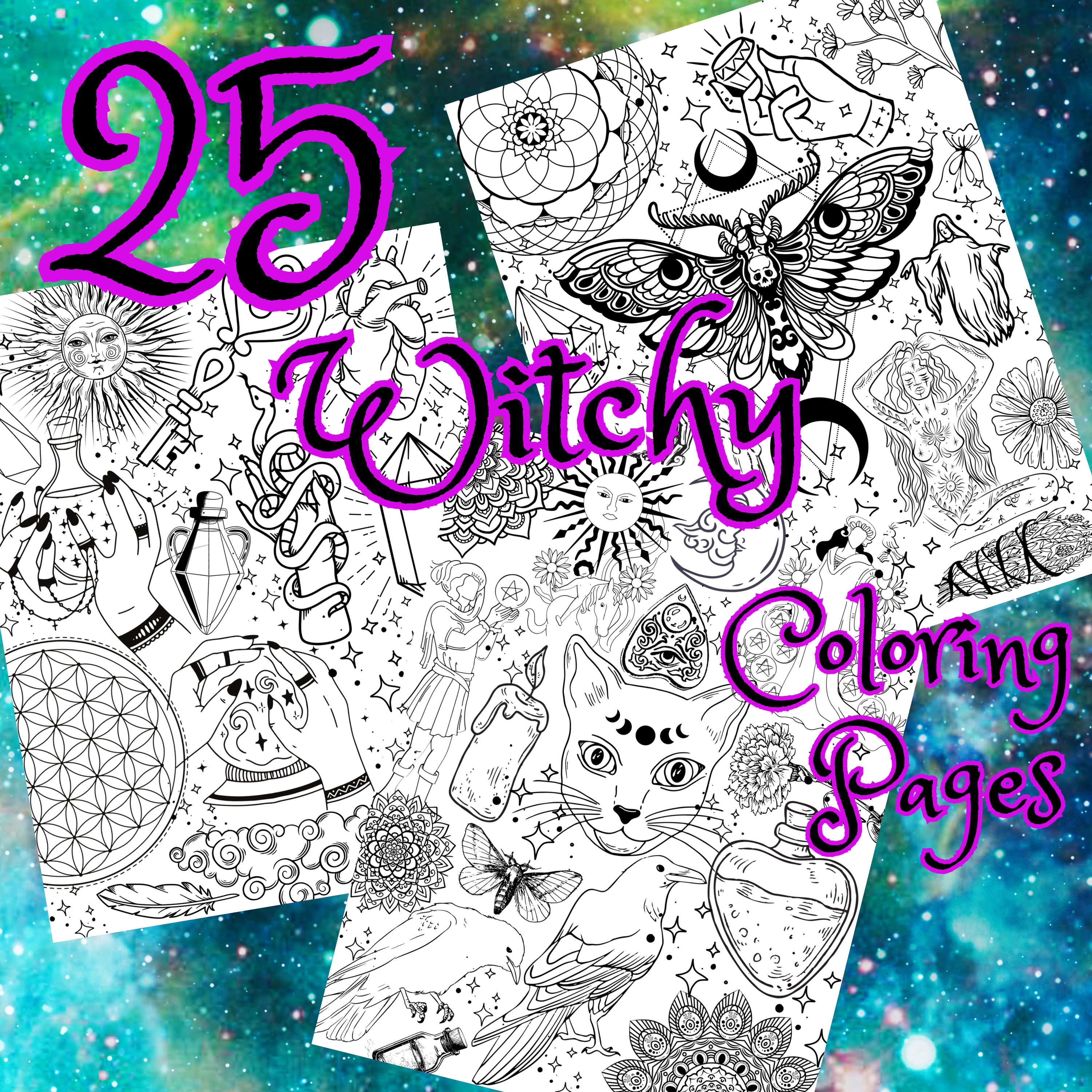 Witchy Coloring Pages Witch Coloring Pages Grimoire Coloring Wiccan ...