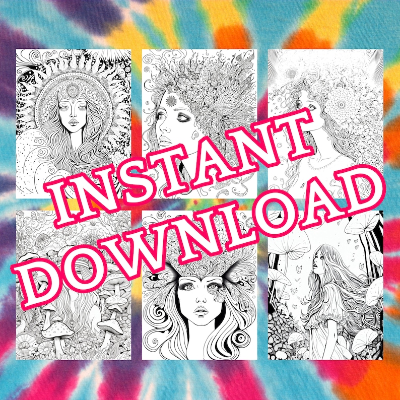 Psychedelic Coloring Pages Hippies and Mushrooms Coloring Book Hippie ...