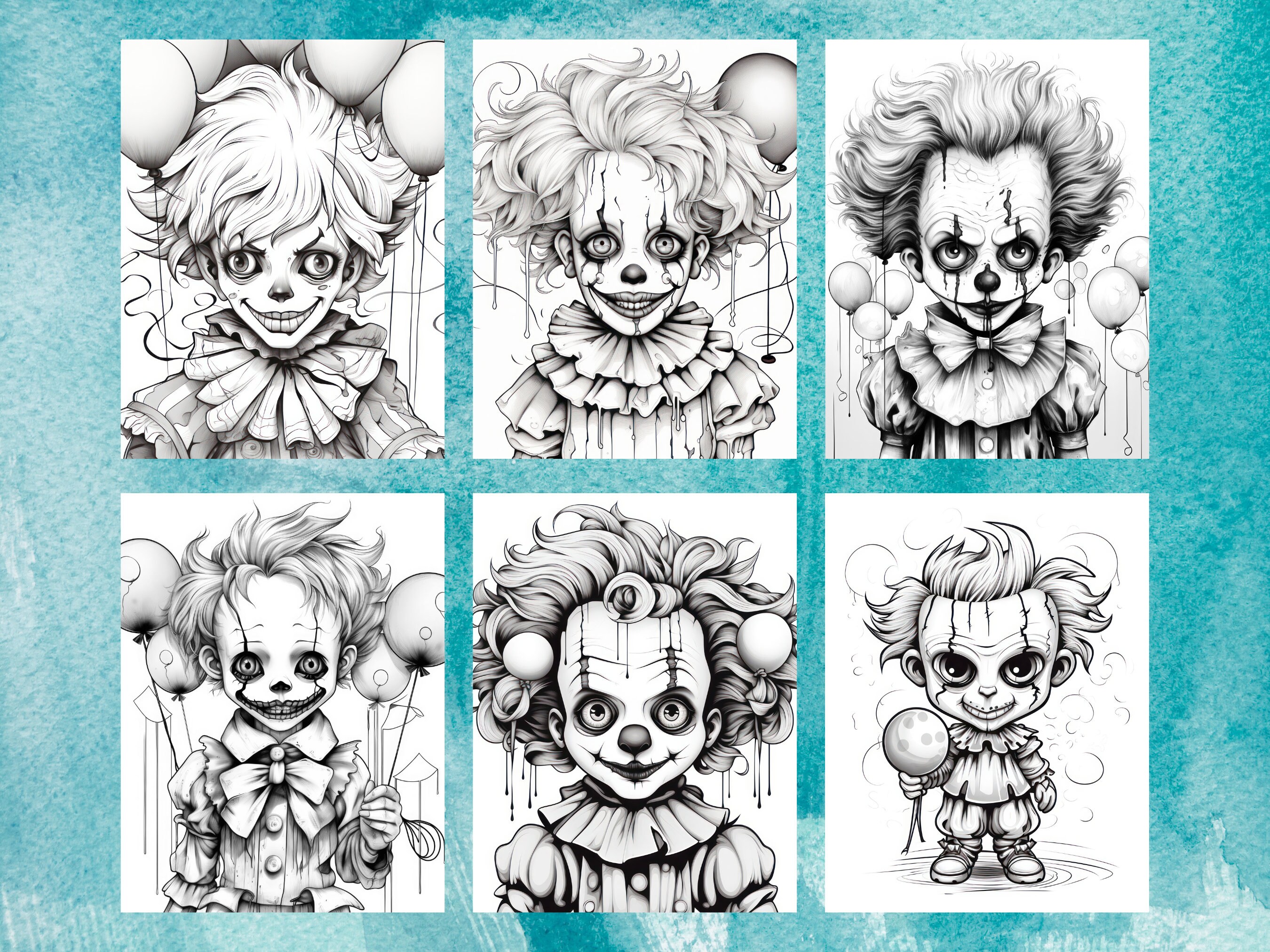 Creepy Little Clown Coloring Pages Printable Halloween Coloring Sheets ...