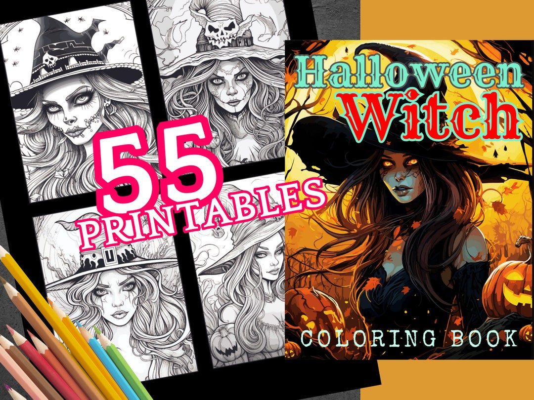 Printable Coloring Book, Halloween Witch Coloring Pages, Digital ...