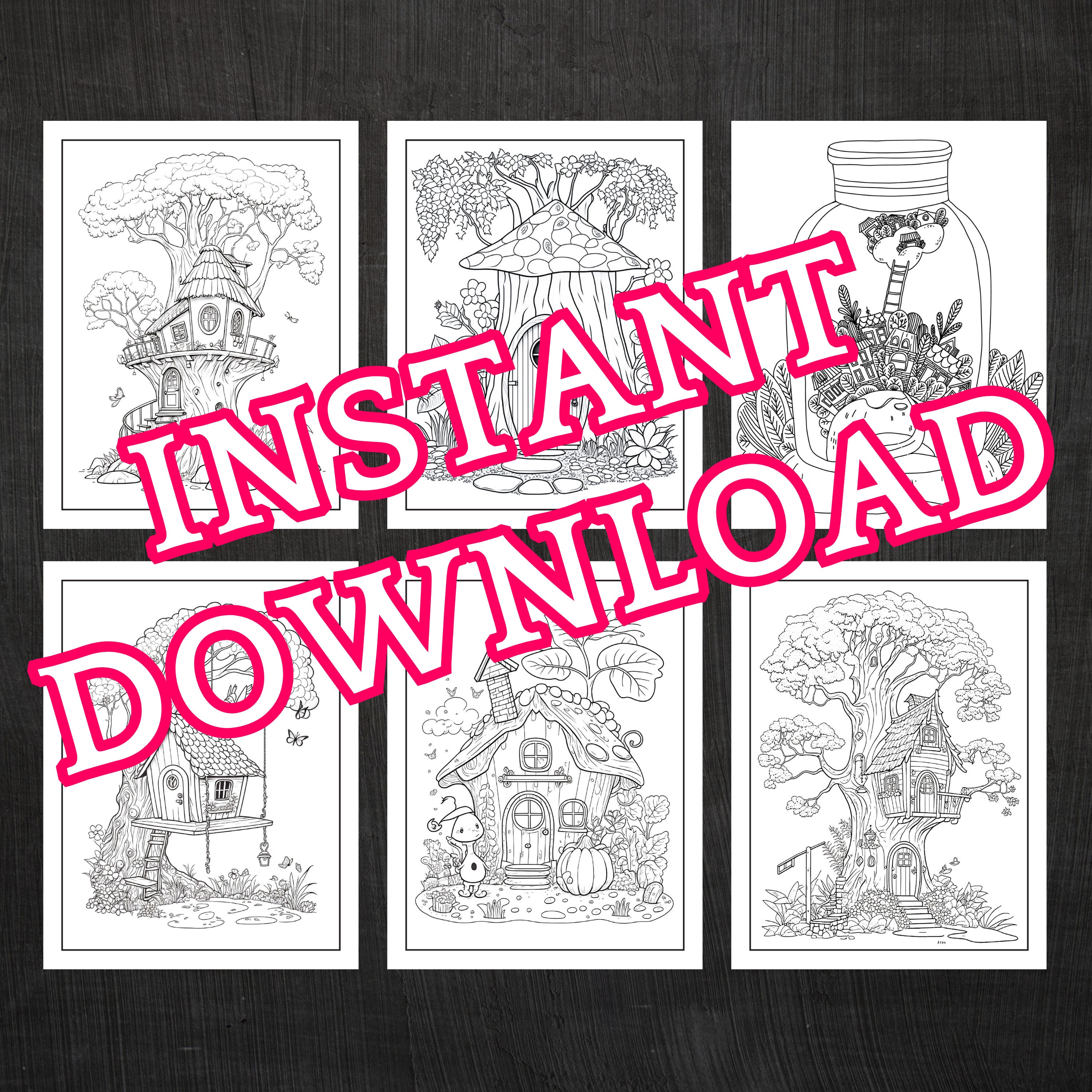 Fairy Houses Coloring Book for Adults, Whimsical Coloring Pages ...