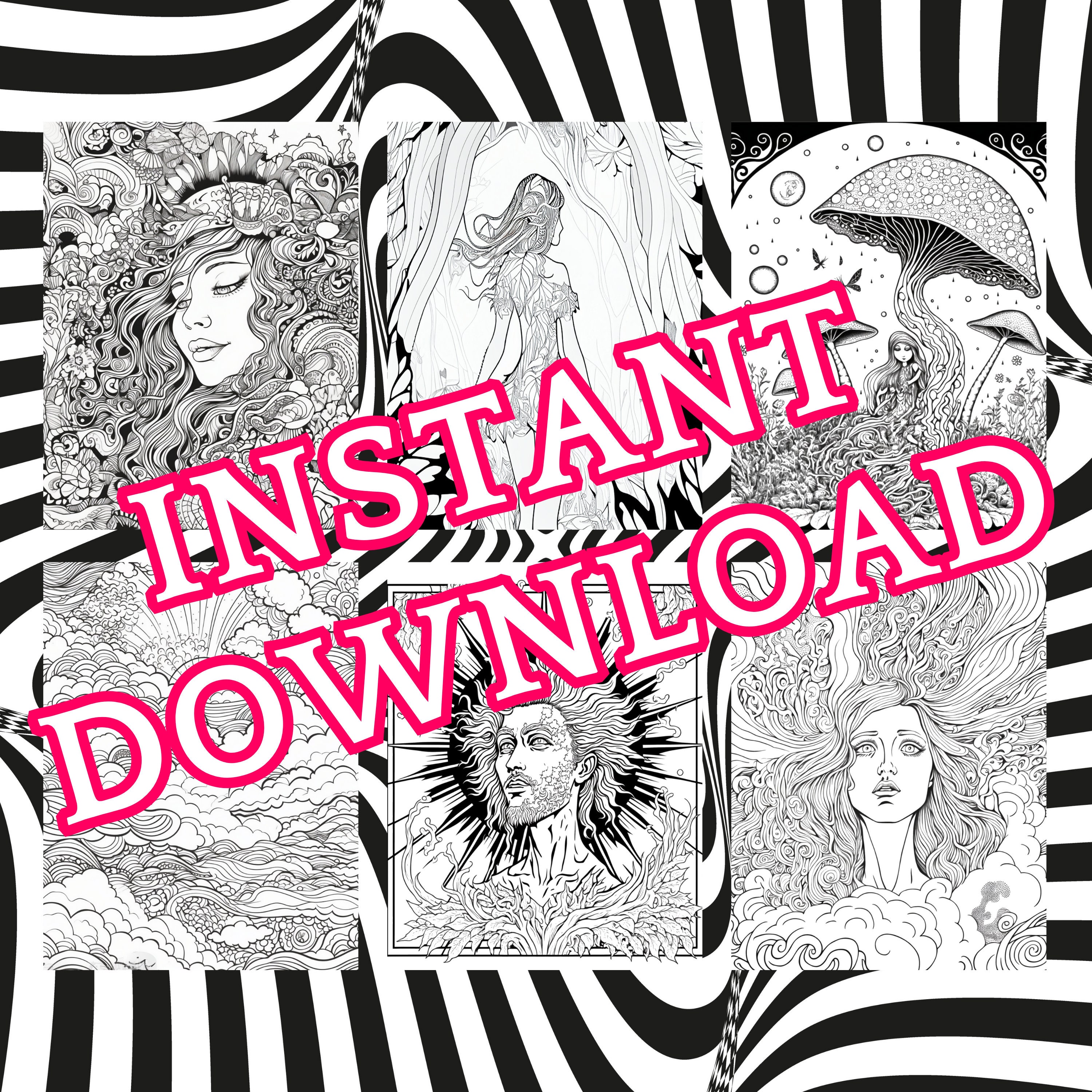 Psychedelic Coloring Pages Hippies and Mushrooms Coloring Book - Etsy