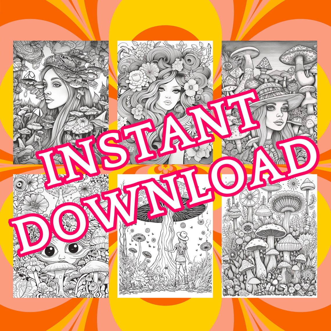 Psychedelic Coloring Pages Hippies and Mushrooms Coloring Book Hippie ...