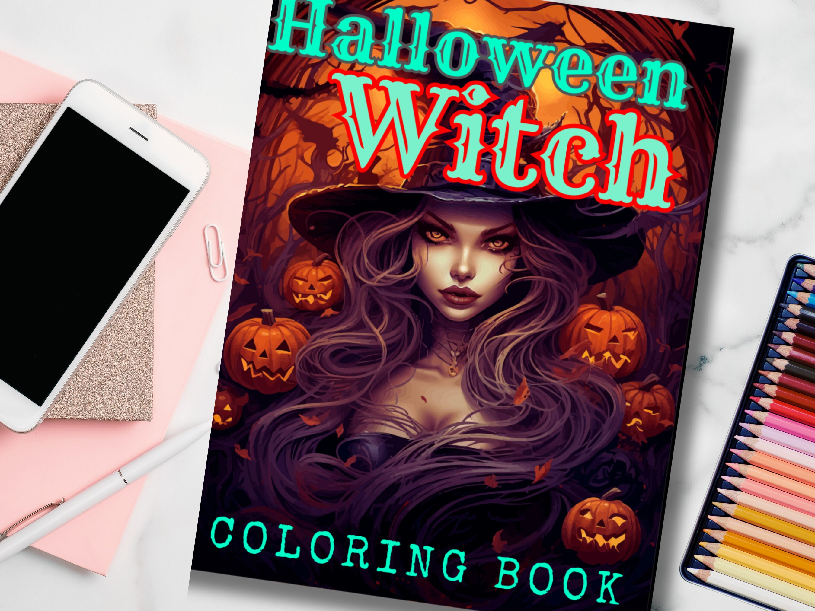 Halloween Witch Coloring Pages Printable Coloring Book - Etsy