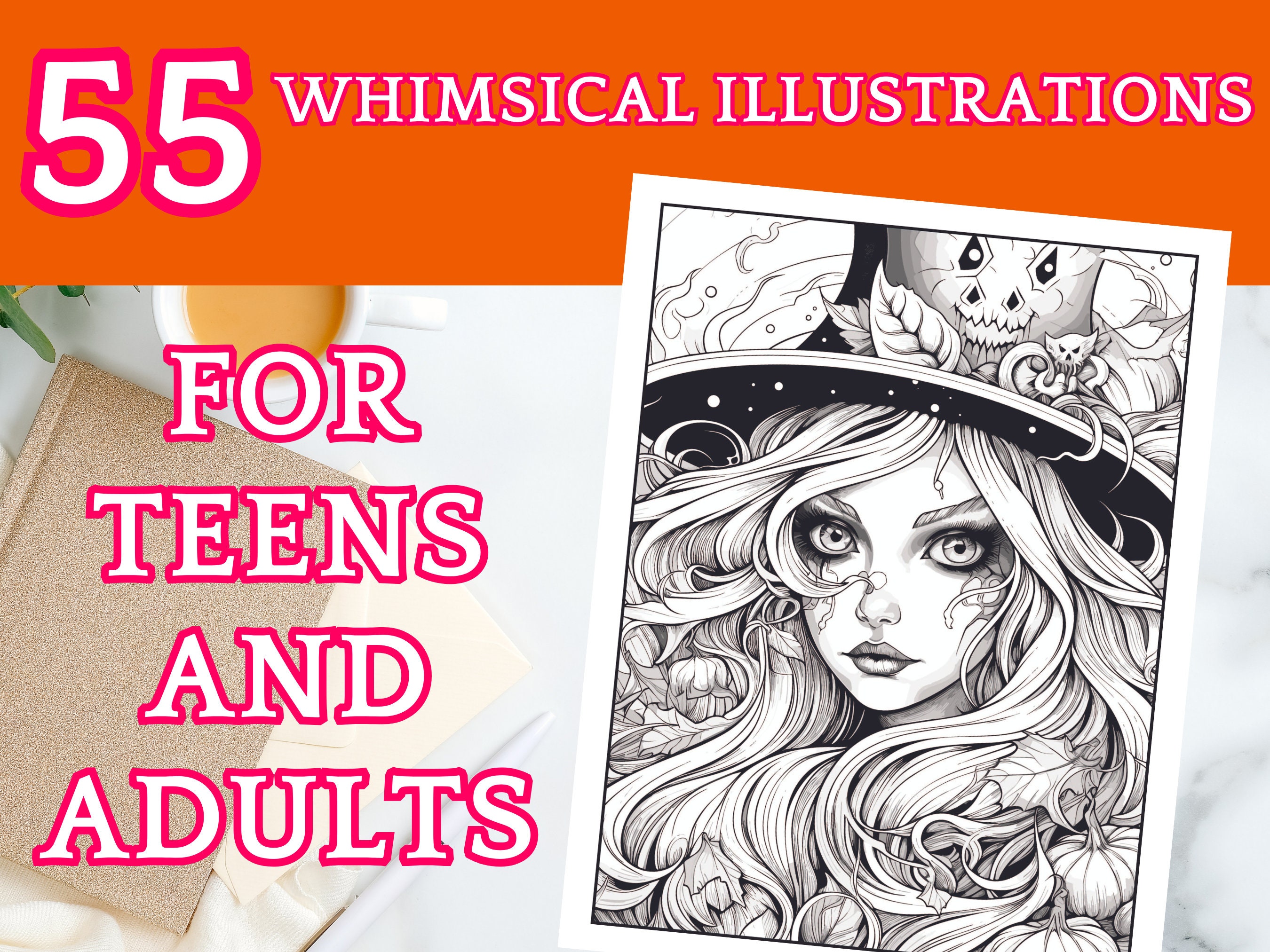 Halloween Witch Coloring Pages Printable Coloring Book - Etsy