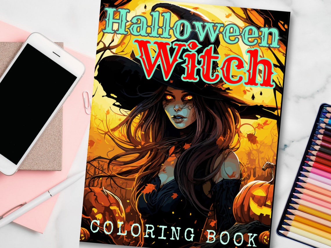 Printable Coloring Book, Halloween Witch Coloring Pages, Digital ...