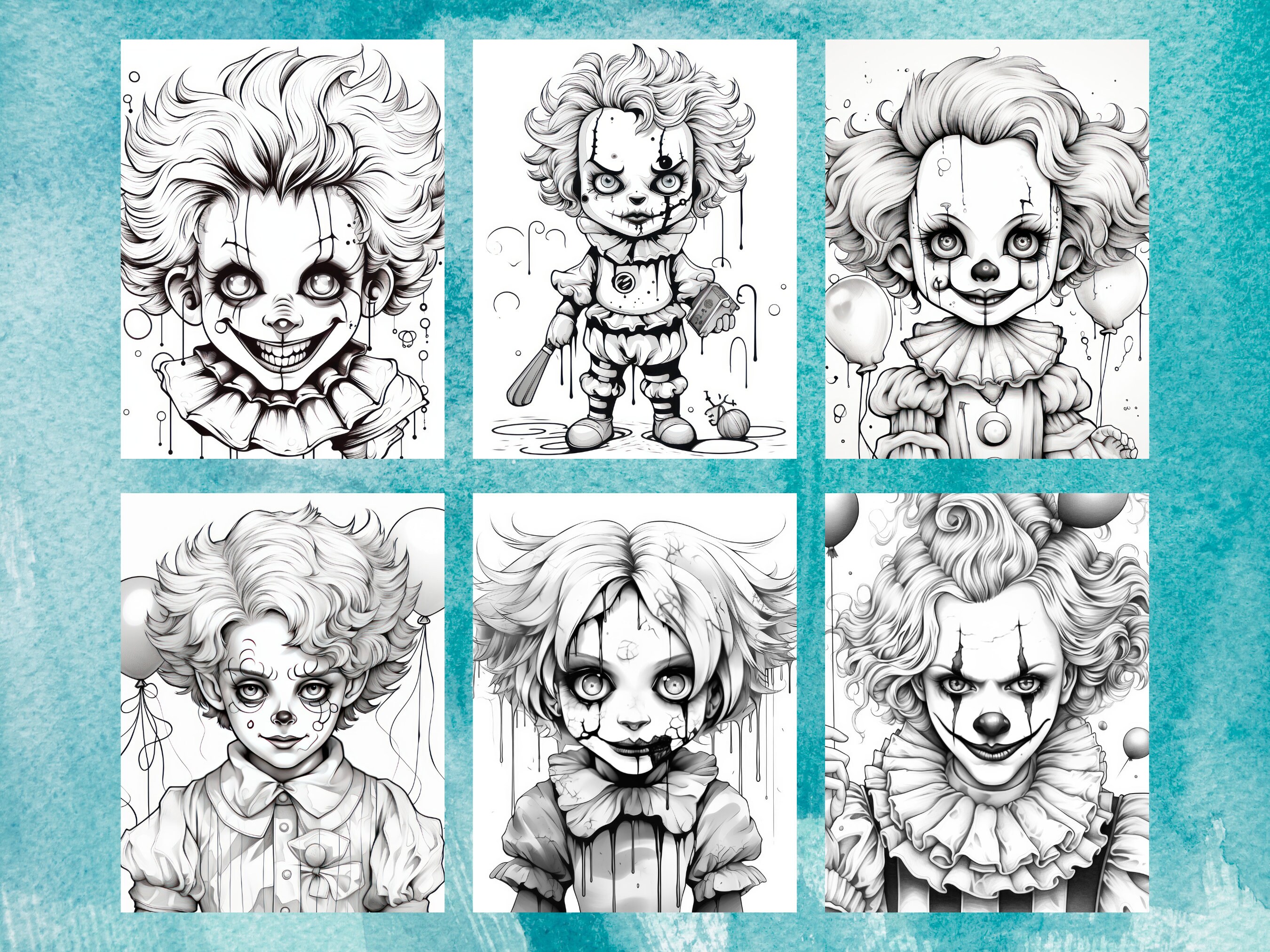 Creepy Little Clown Coloring Pages Printable Halloween Coloring Sheets ...