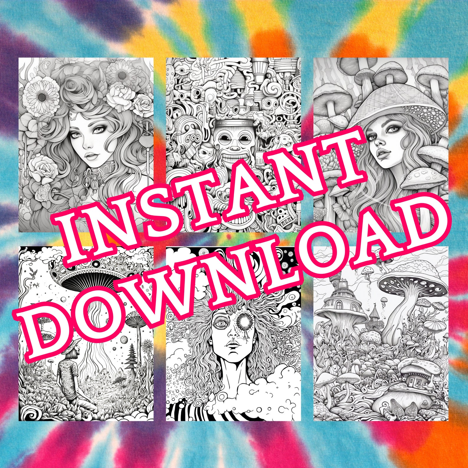 Psychedelic Coloring Pages Hippies and Mushrooms Coloring Book Hippie ...