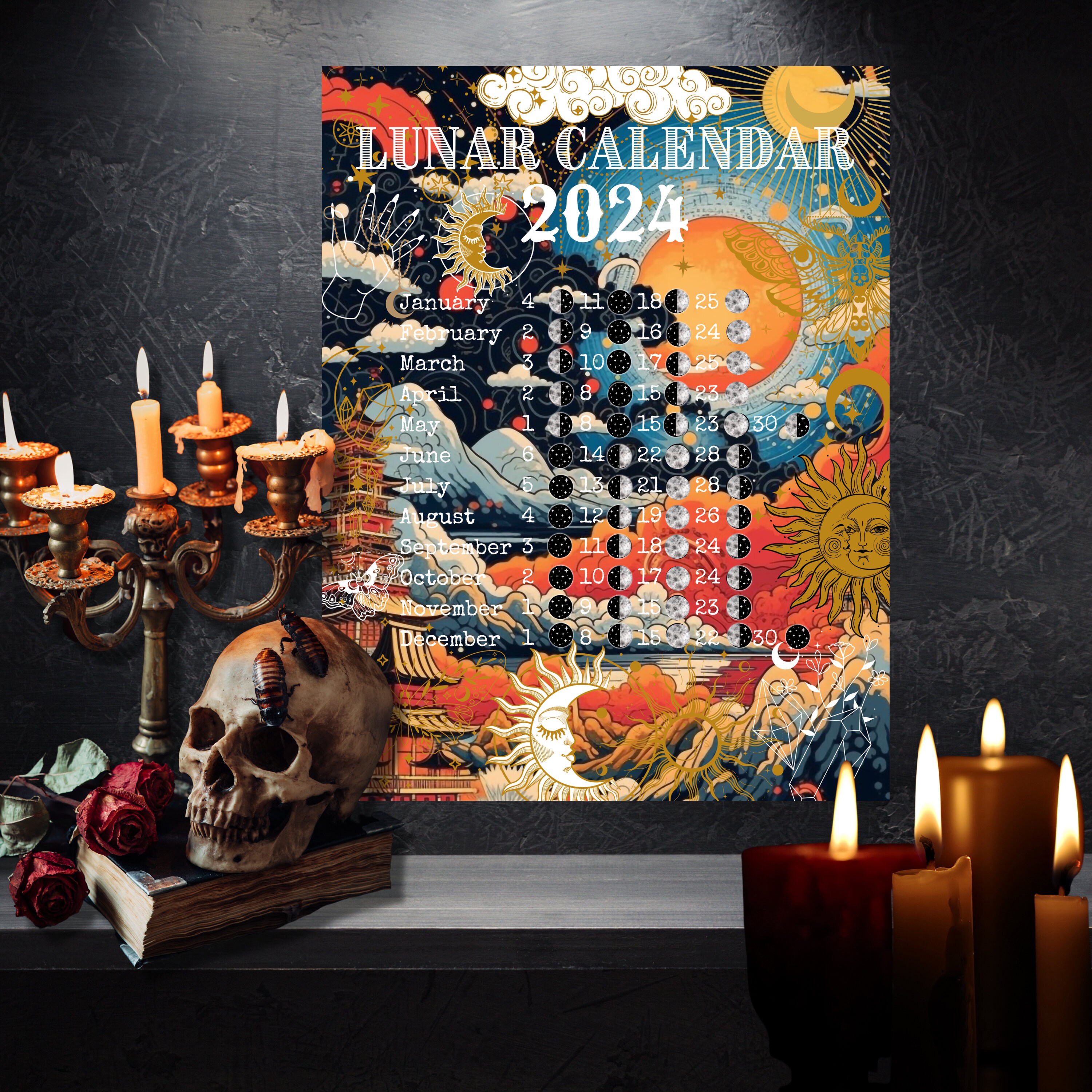 Lunar Calendar 2024 Printable Moon Phase Calendar 2024 Moon Calendar ...