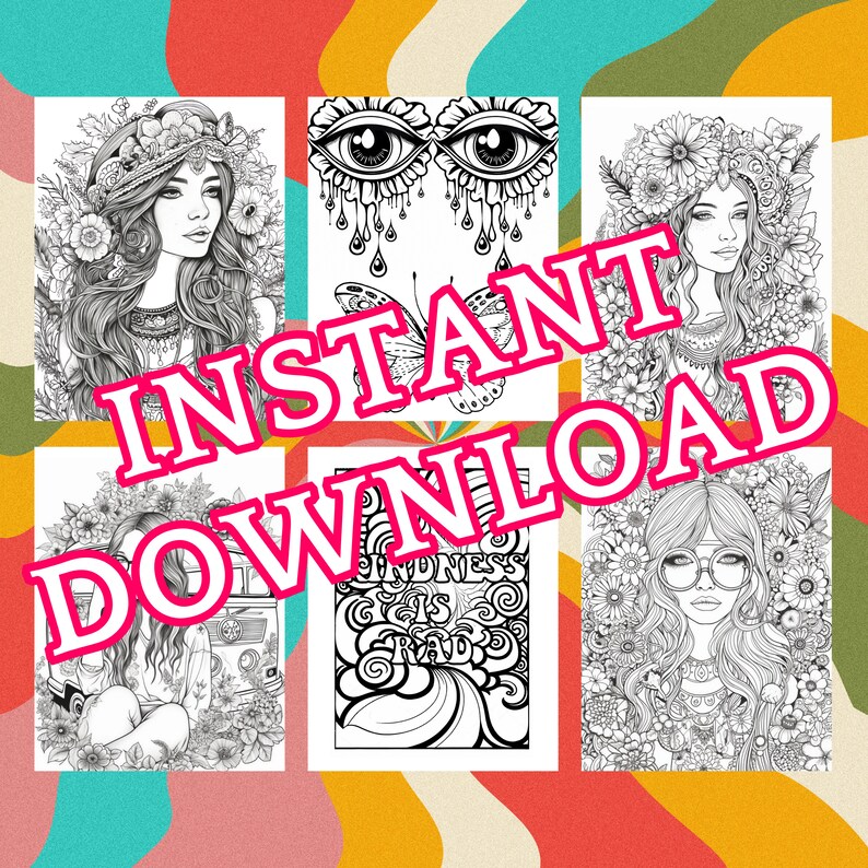 Hippie Coloring Pages 70s Retro Style Coloring Pages Printable Hippy ...