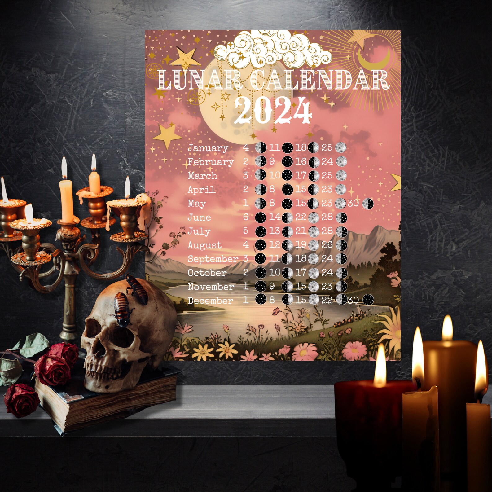 Lunar Calendar 2024 Printable Moon Phase Calendar 2024 Moon Calendar ...