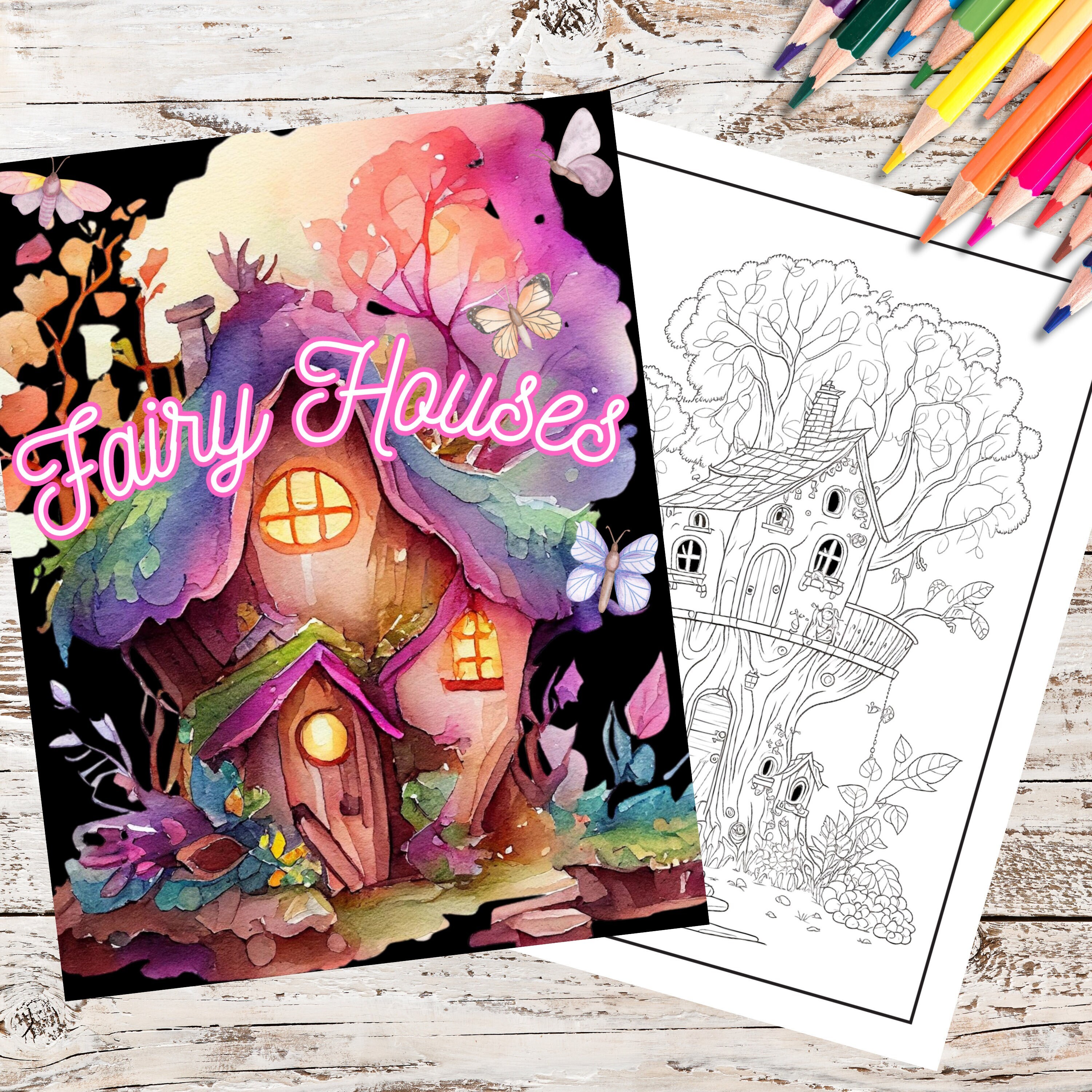 Fairy Houses Coloring Book for Adults, Whimsical Coloring Pages ...