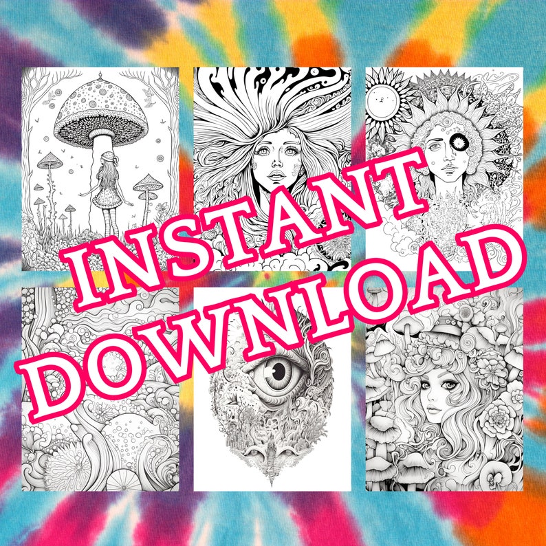 Psychedelic Coloring Pages Hippies and Mushrooms Coloring Book Hippie ...