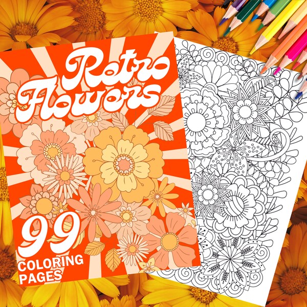 Retro Coloring Book Printable - Etsy