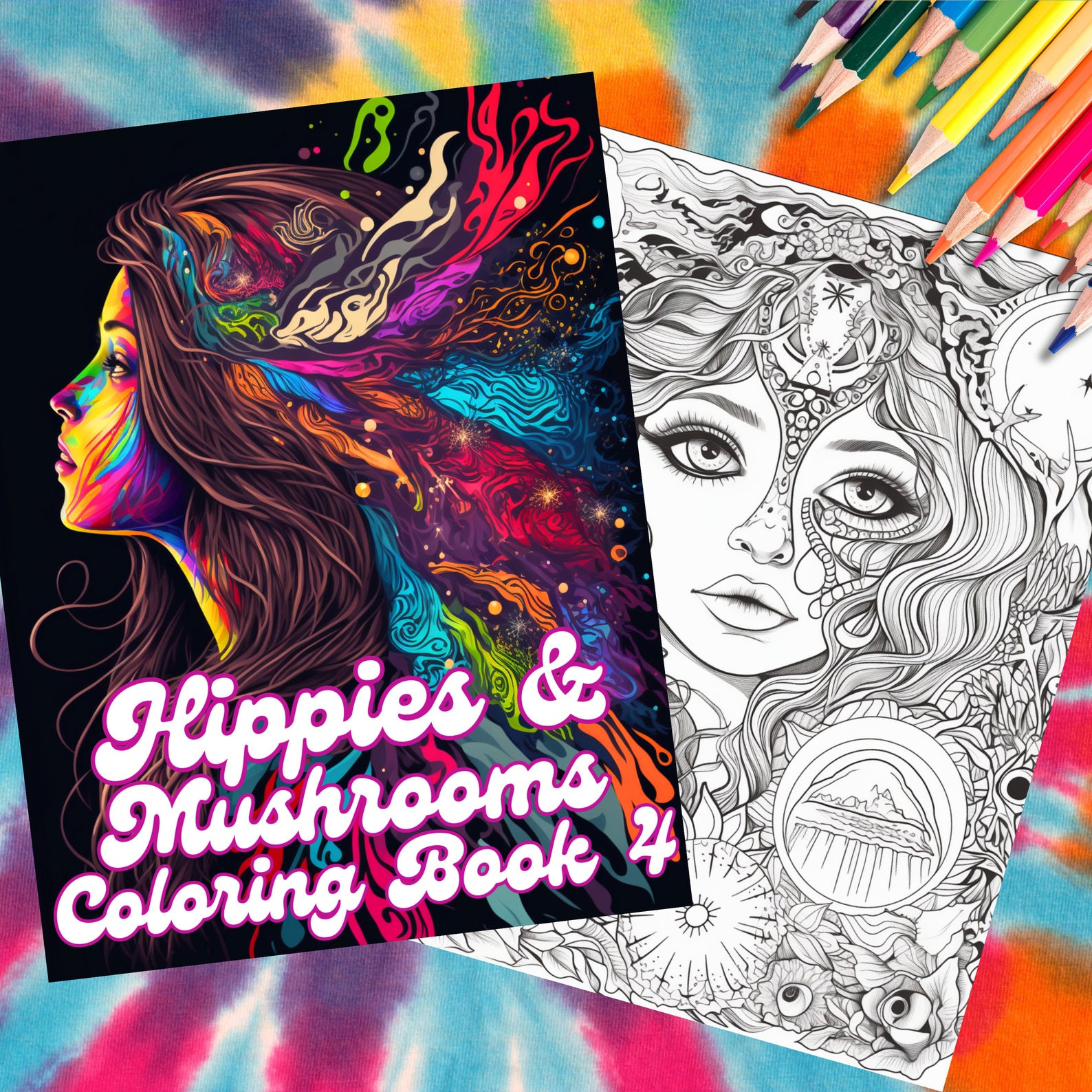Psychedelic Coloring Pages Hippies and Mushrooms Coloring Book Hippie ...