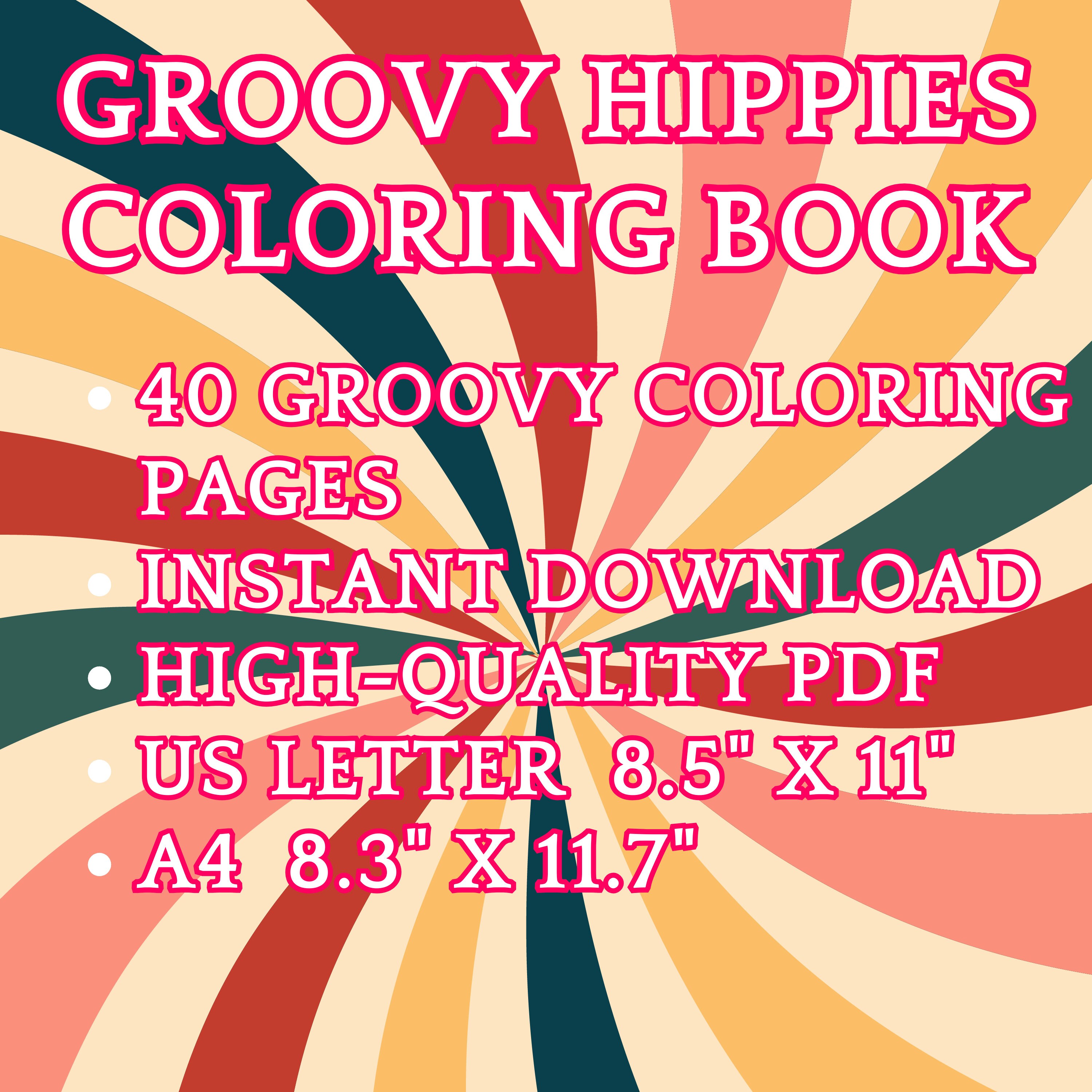 Groovy Hippies Coloring Book 70s Retro Style Coloring Pages Printable ...