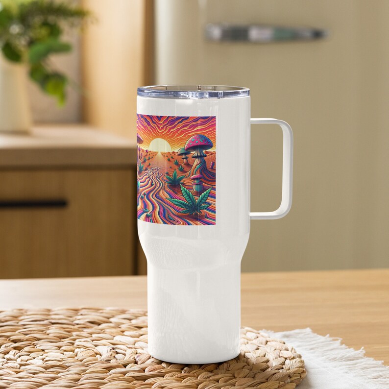 Trippy Psychedelic Mushroom Weed Desert Travel Mug - Etsy