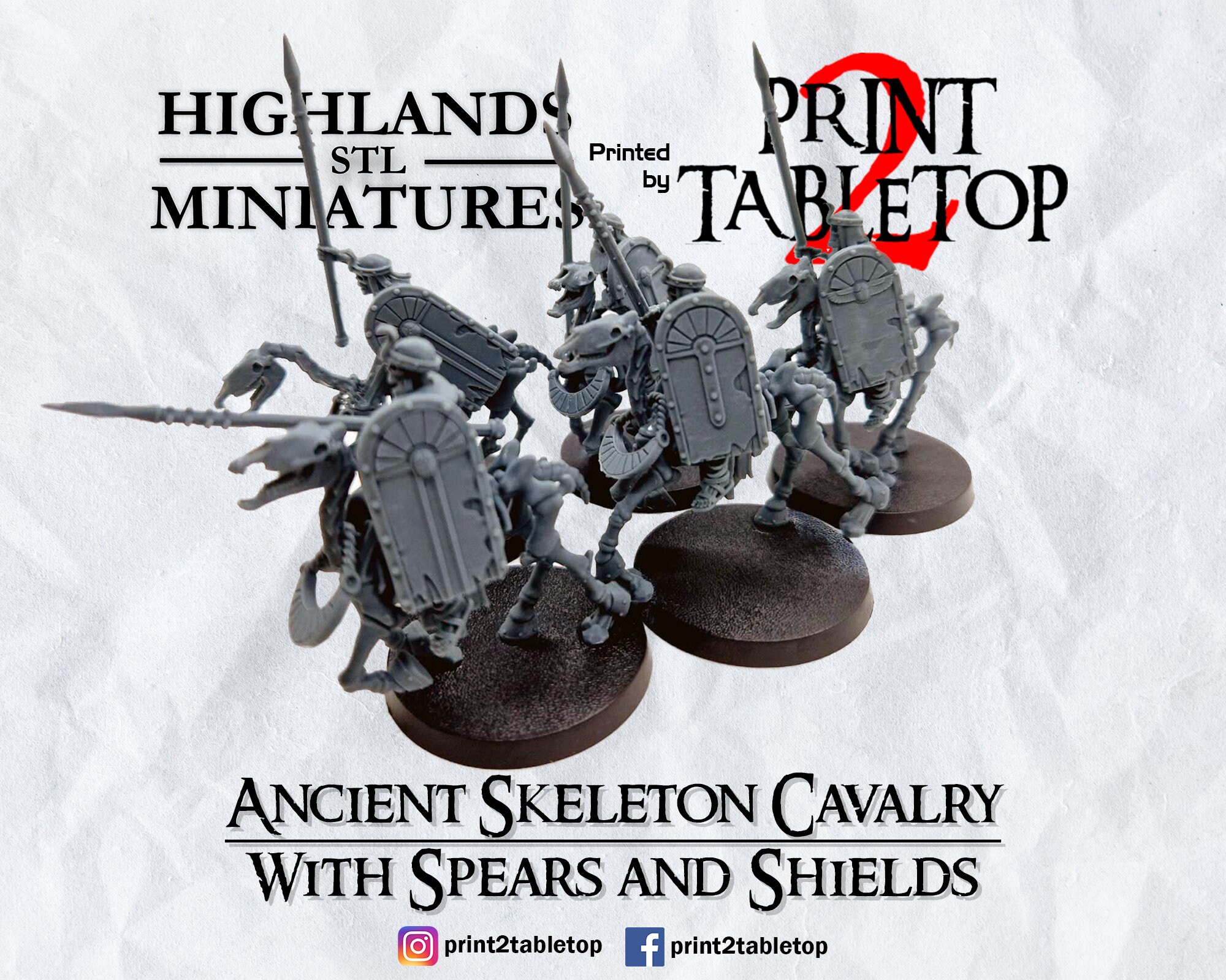 Ancient Skeleton Cavalry Spears & Shields 32mm Highlands Miniatures ...