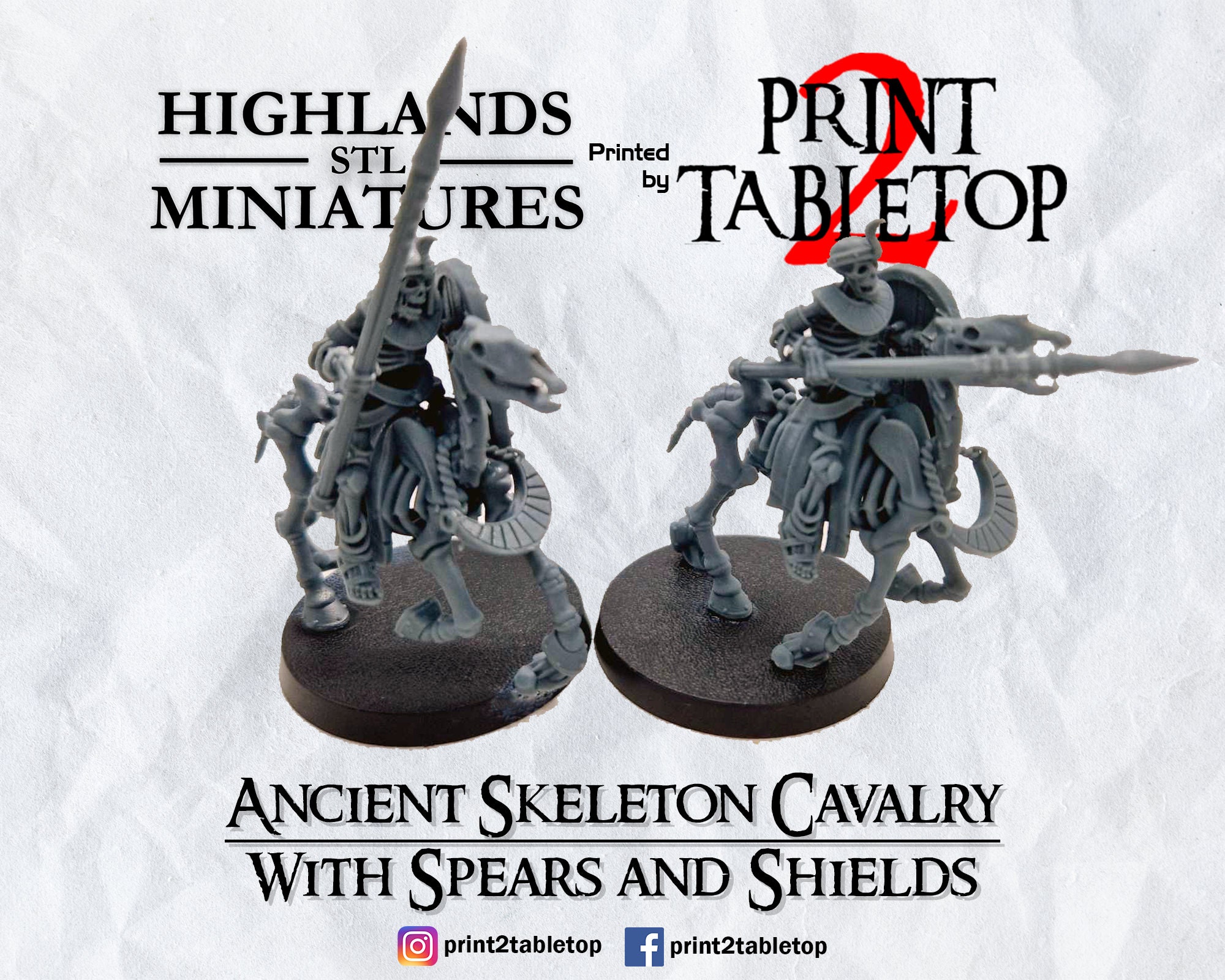 Ancient Skeleton Cavalry Spears & Shields 32mm Highlands Miniatures ...