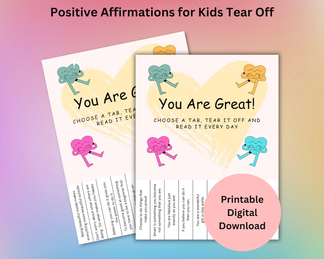 Positive Affirmations for Kids Tear off Flyer | Printable | 2 Sheets of ...