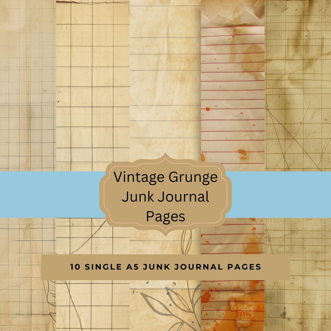 Vintage Grunge A5 Journal Pages: Leaf Motif, Lined & Squared (digital ...
