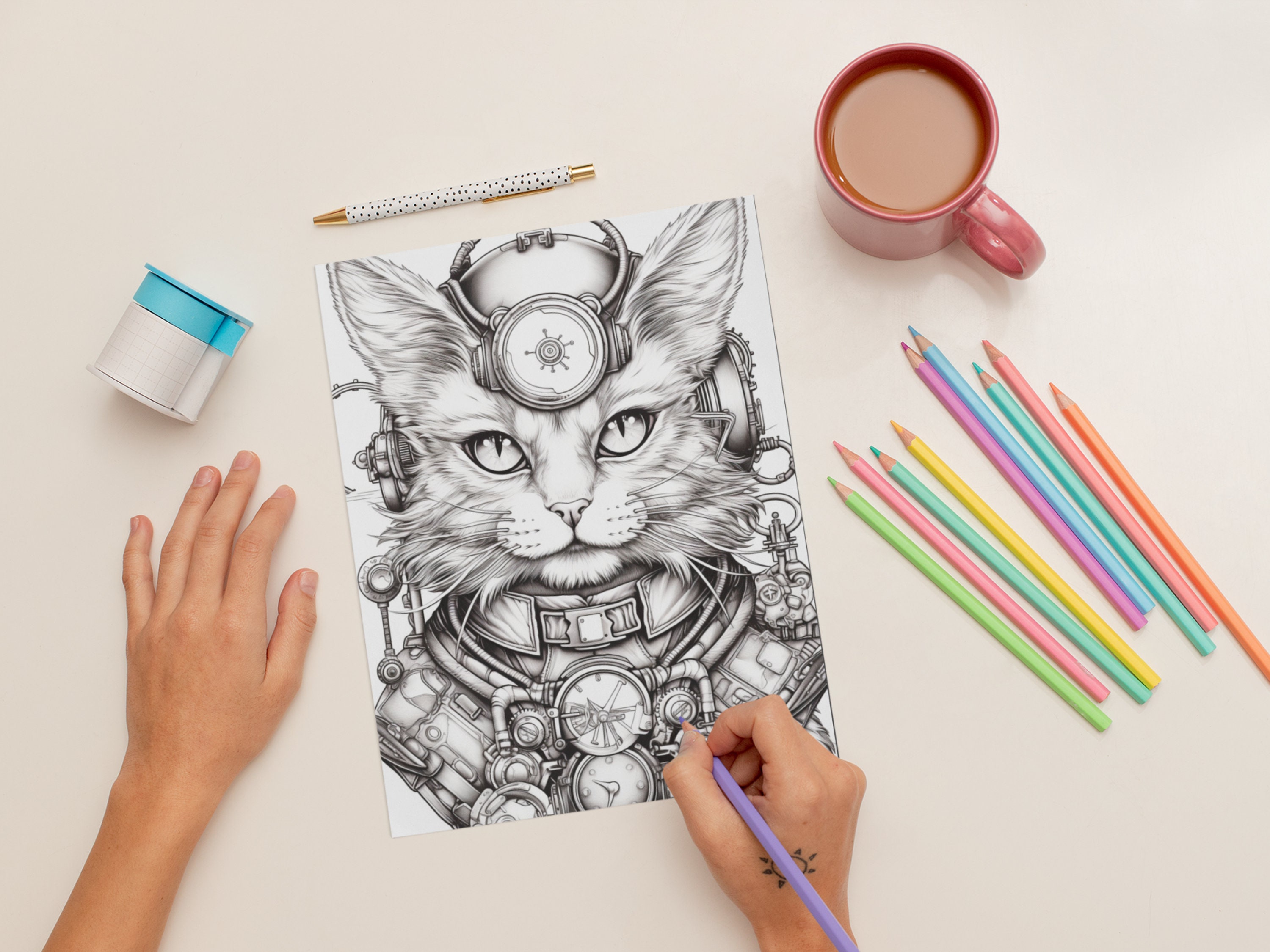Steampunk Cats Digital Colouring Pages | 25 Printable Colouring Pages ...