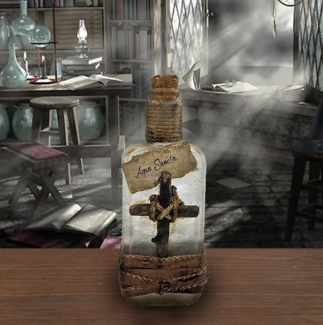 Aqua Sancta Holy Water Magic Potion Apothecary Glass Bottle Prop - Does ...