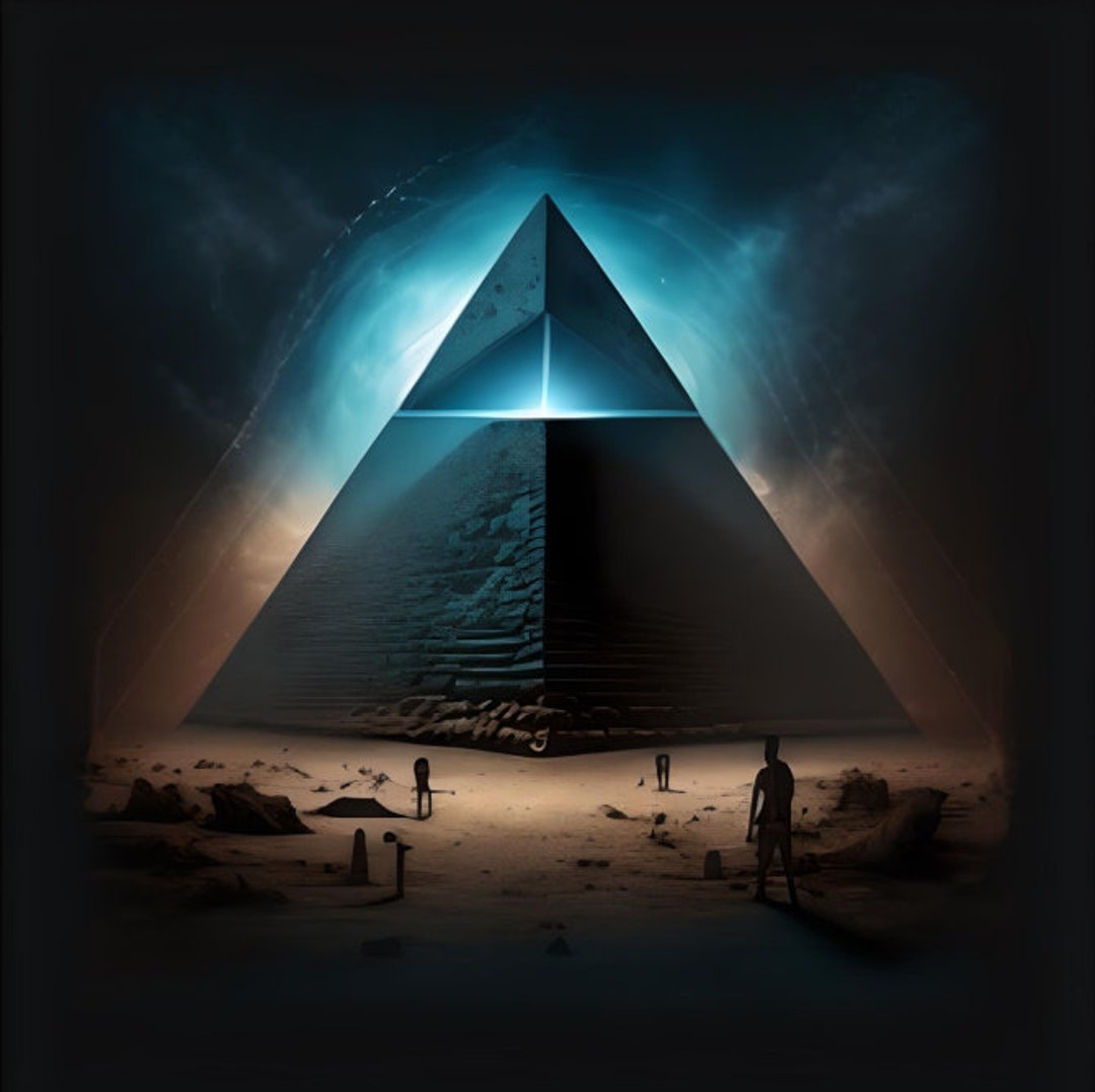 Blue and Black Shadow Pyramid With Blue Light Blue Neon Colors Black ...