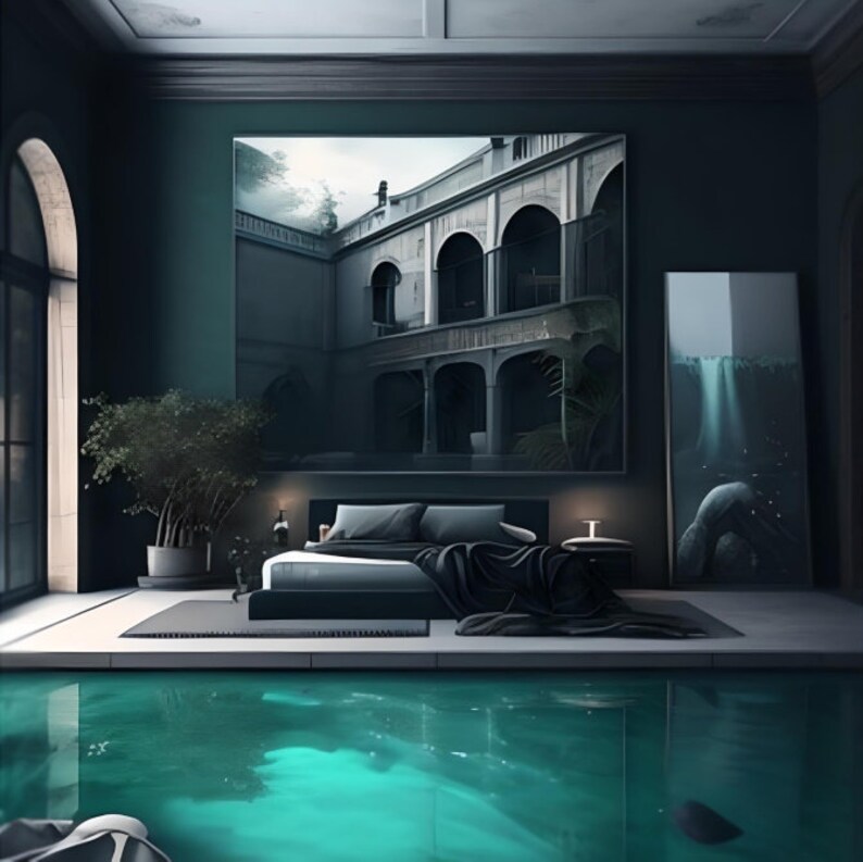 Realistic & Relaxing Big Modern Mansion Room With Light Gray - Etsy