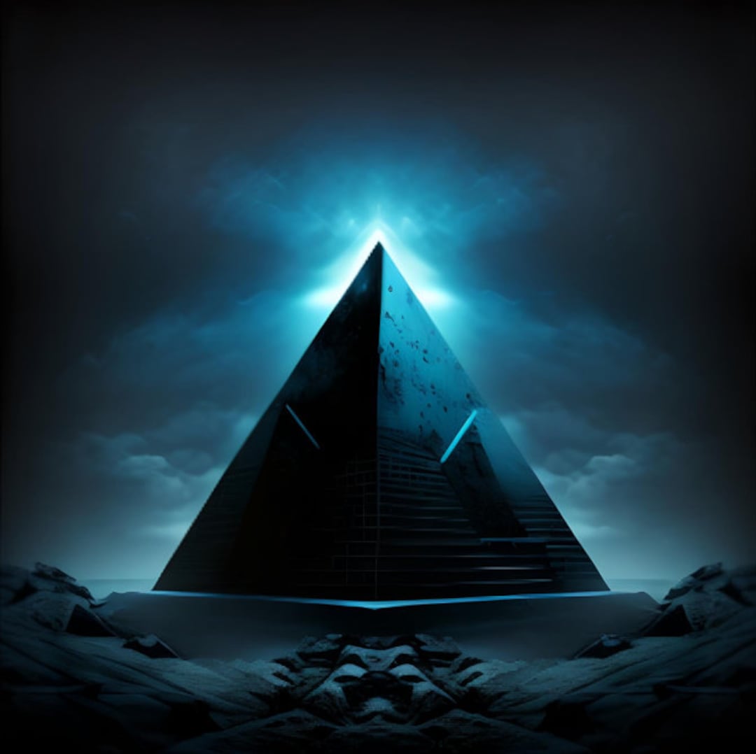 Blue and Black Shadow Pyramid With Blue Light Blue Neon Colors ...