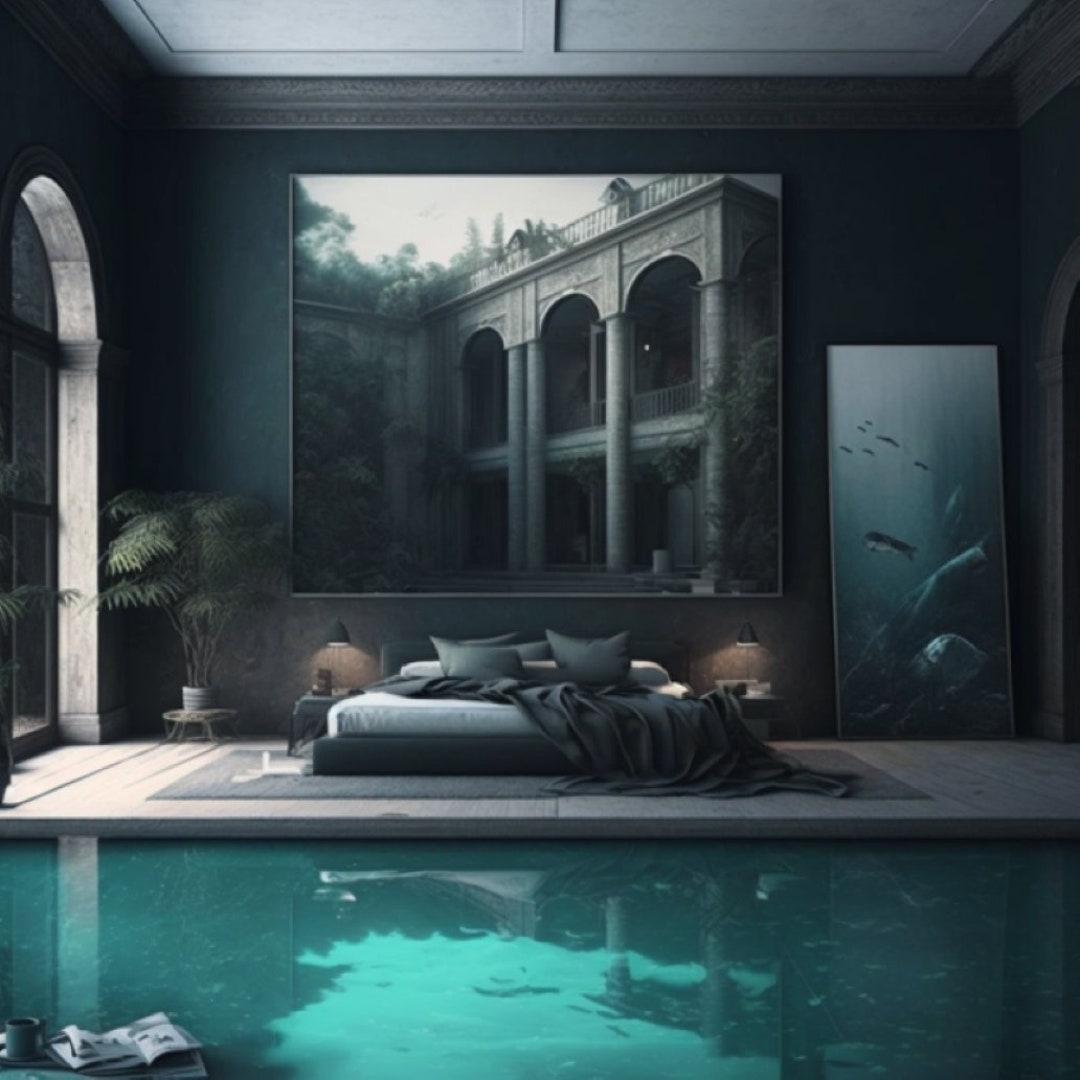 Realistic & Relaxing Big Modern Mansion Room With Light Gray Walls and ...